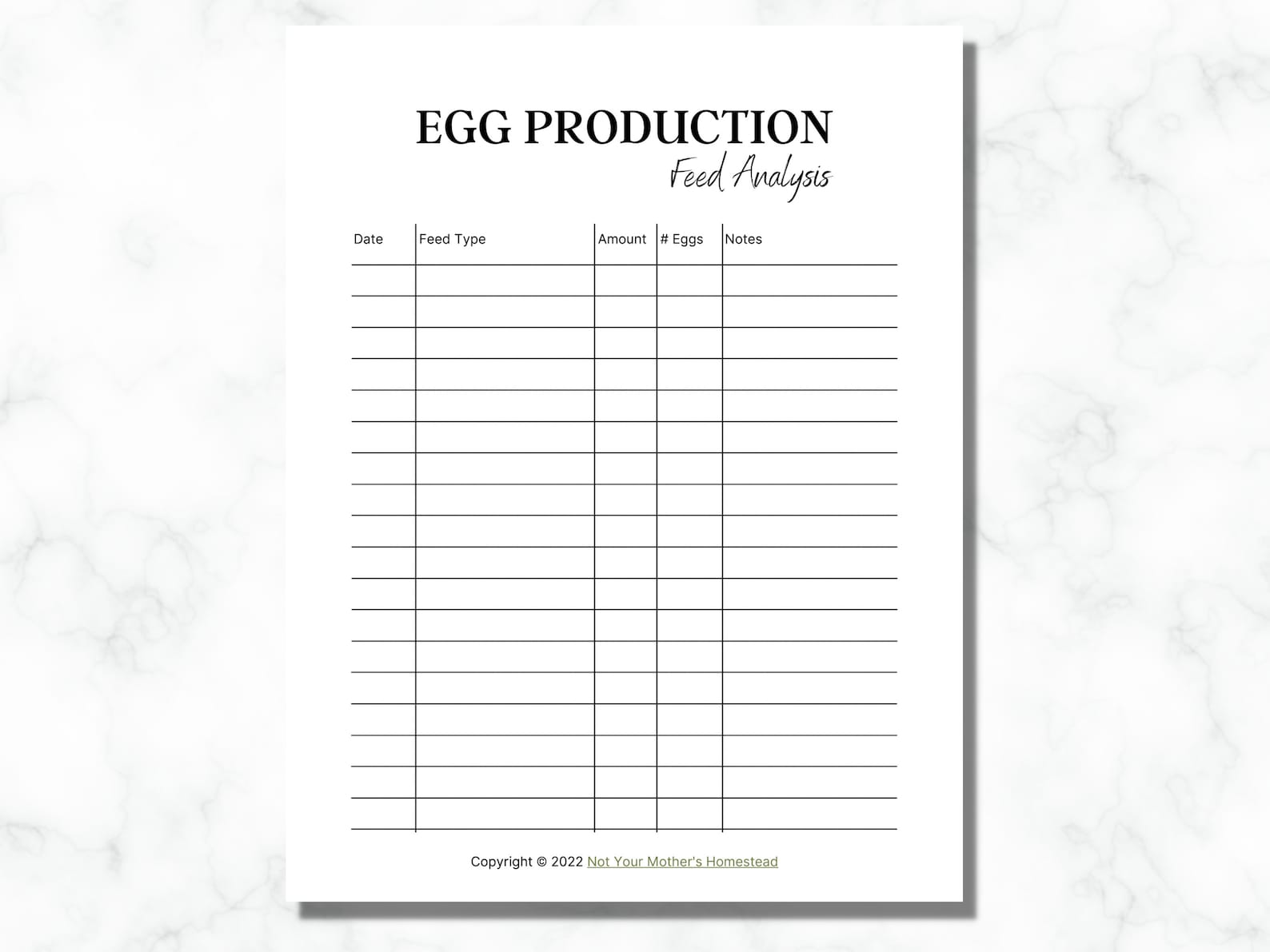 Printer Friendly Egg Production Tracker | Printable Backyard Chickens ...