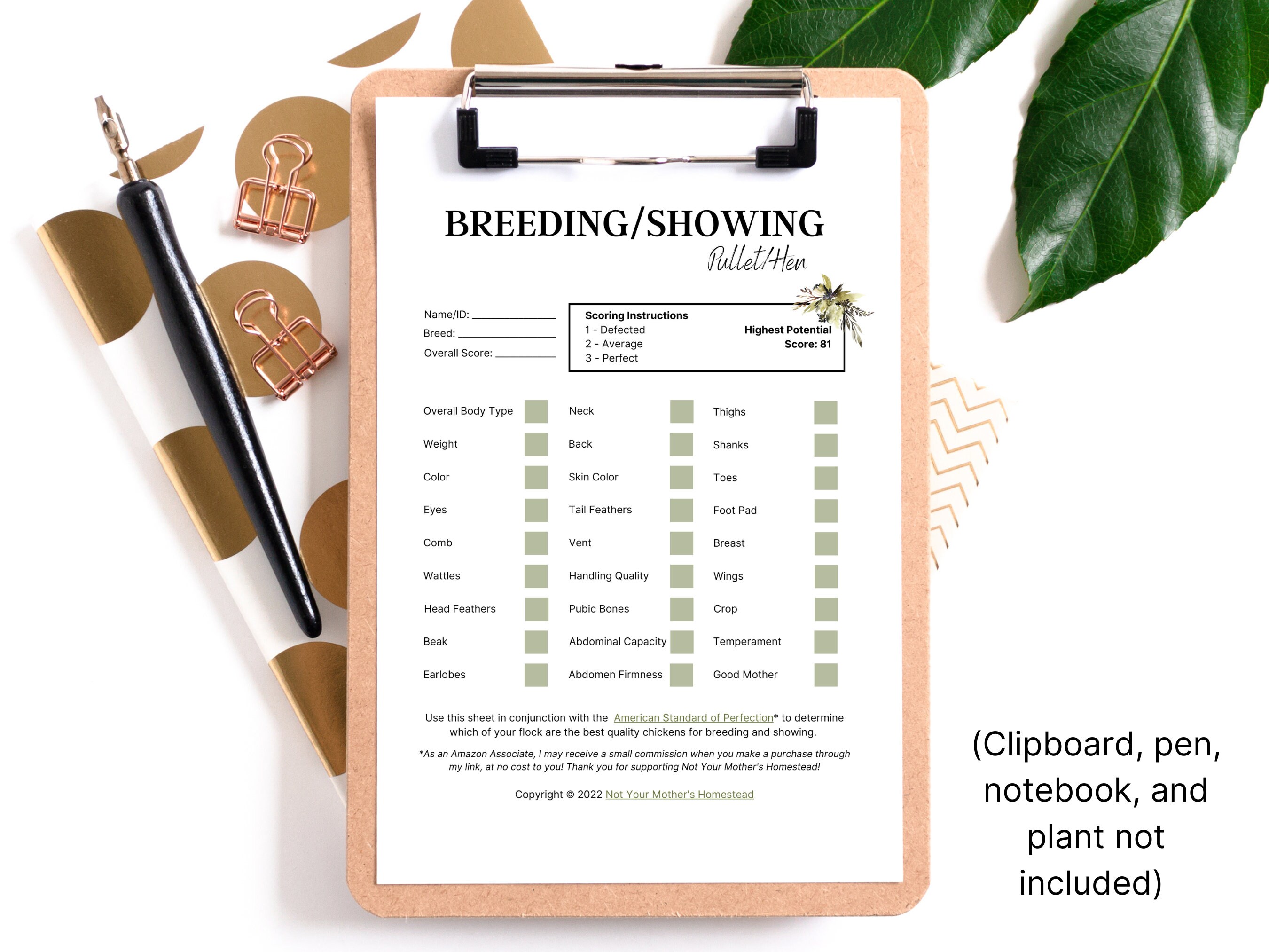 Chicken Breeding and Showing Personal Score Sheets | Chicken Assessment ...