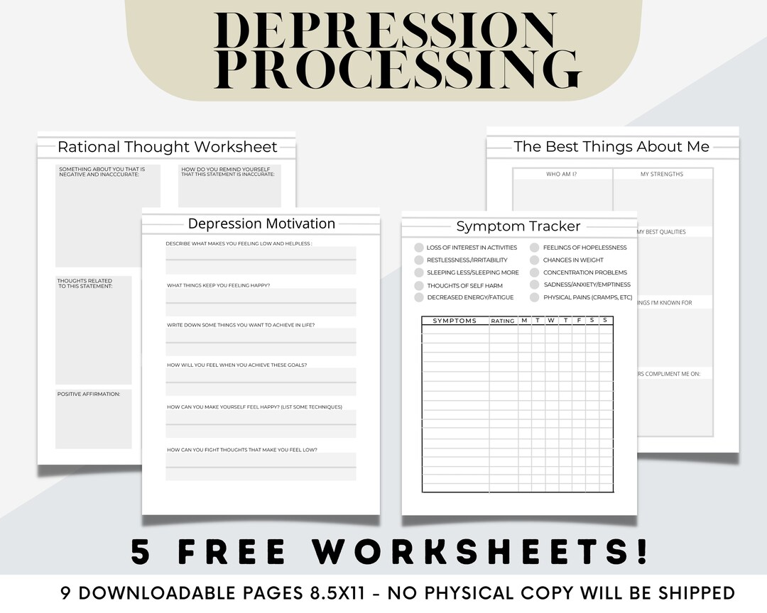 Depression Therapy Journal Worksheets, Digital Mental Health Pages ...