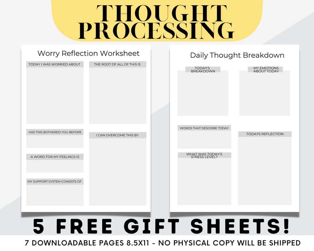 Thought Processing Journal Pages for Daily Self Care, Mental Health ...
