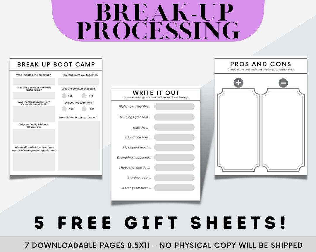Breakup Processing Journal Pages for Daily Self Care, Mental Health ...