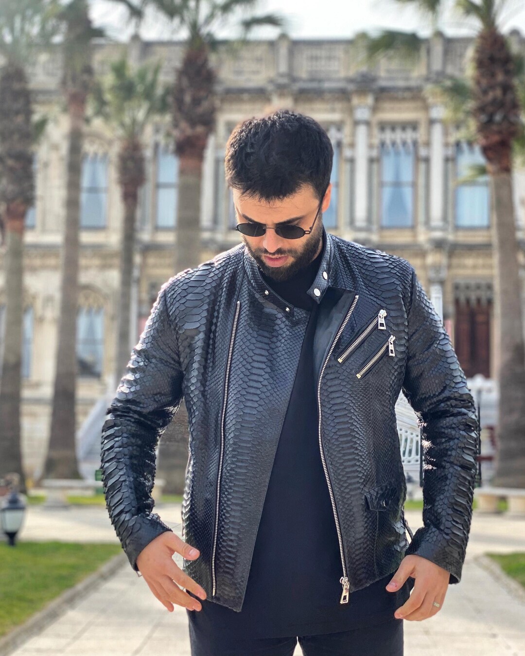 Italian Python Leather Men Biker Jacket , Men Python Jacket , Free ...