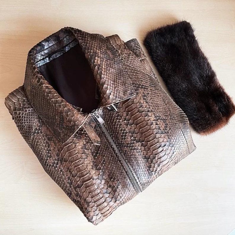 Italian Python Leather Classic Men Jacket With Fur , Men Python Jacket ...