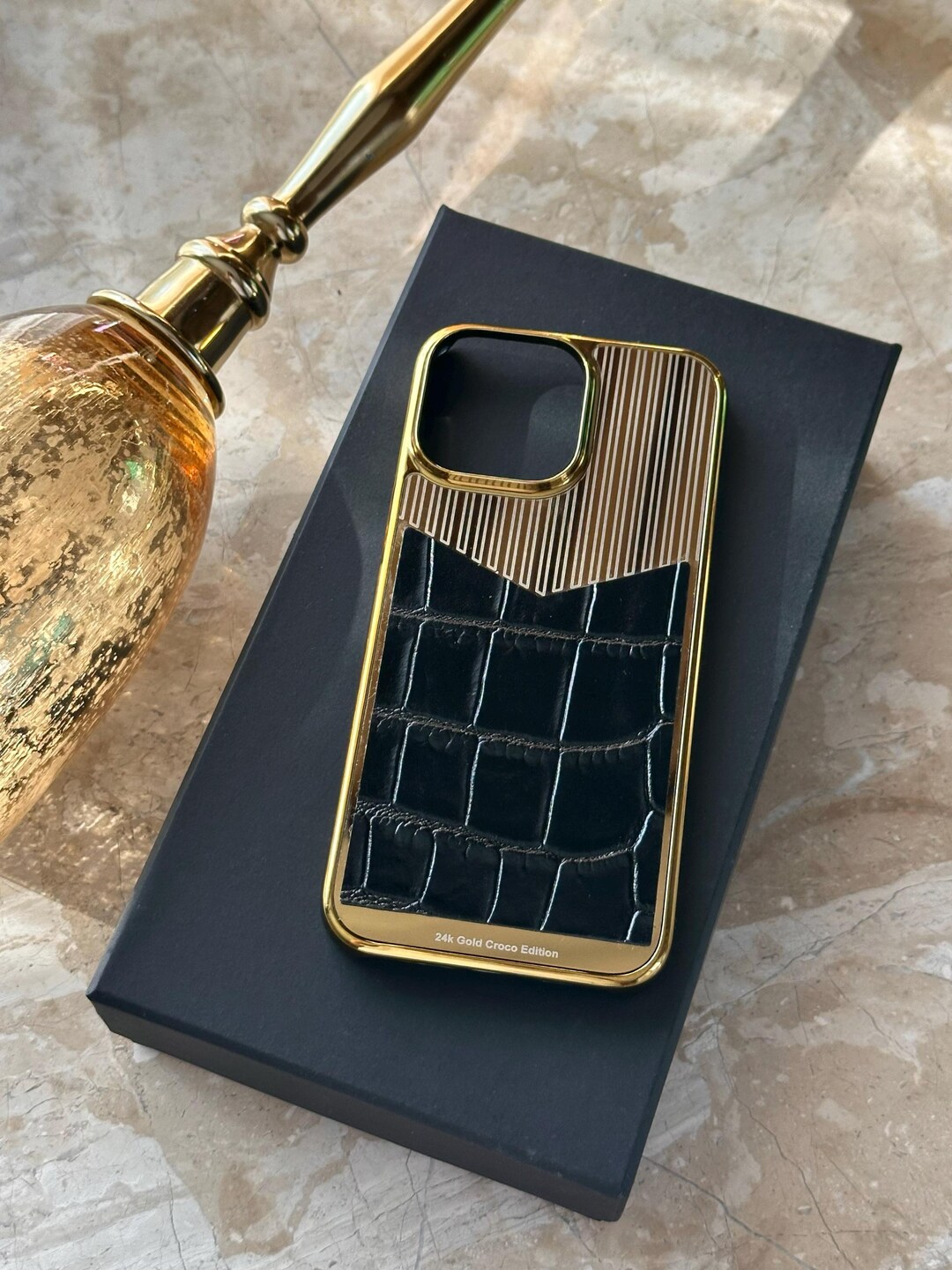 24k Gold Plated Leather Design iPhone 16 15 14 13 Pro & Pro Max Case ...