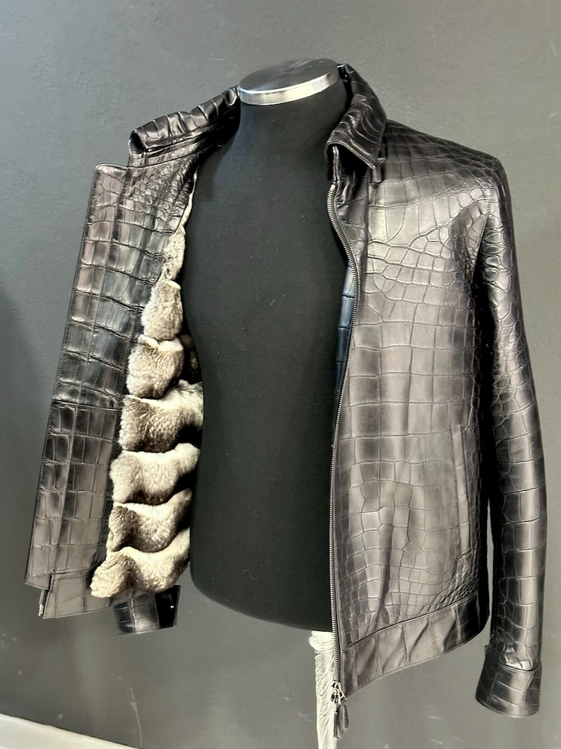 Luxury Crocodile Leather Jacket: Classic Style With Fur Lining - Etsy