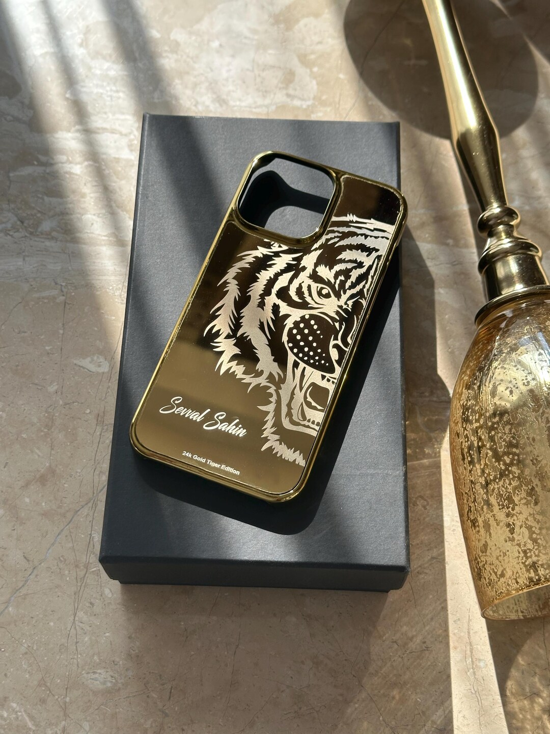 24k Gold Plated Tiger Design iPhone 16 15 14 13 Pro & Pro Max Case ...