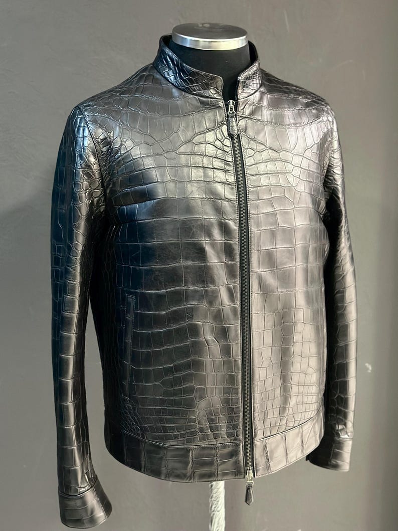 Luxury Crocodile Leather Jacket: Classic Style With Fur Lining - Etsy