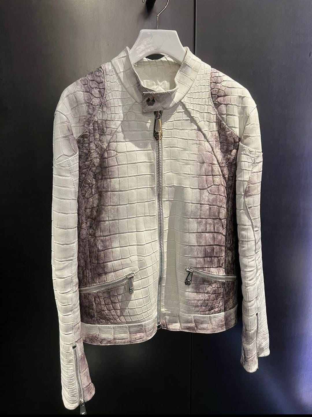 Himalayan Leather Biker Jacket: Crocodile Pattern, Custom Fit - Etsy