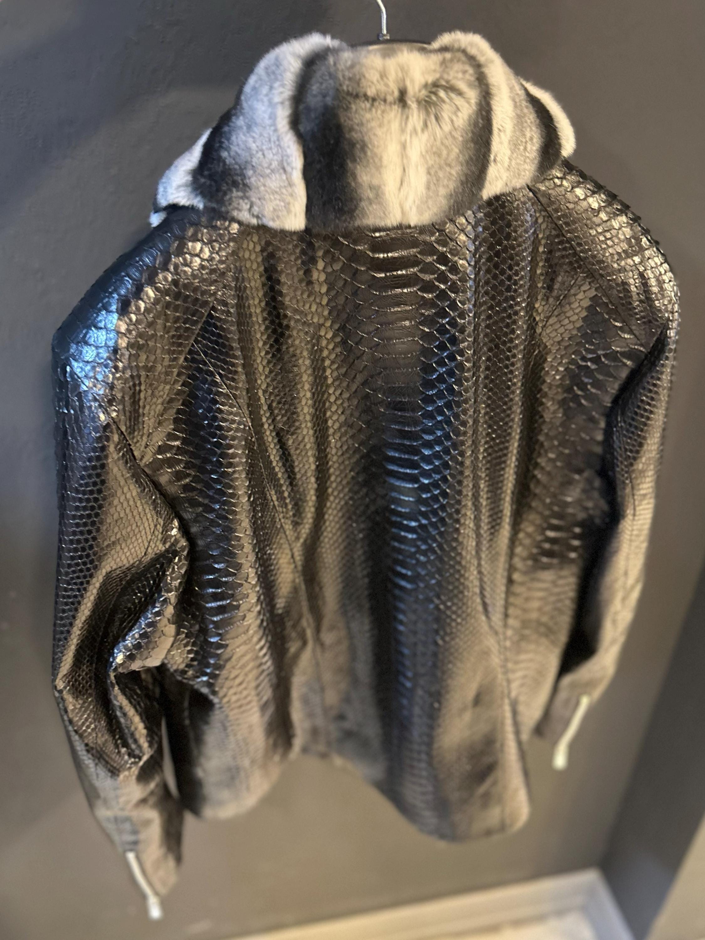 Real Python Leather Classic Men Jacket With Fur , Men Python Jacket ...