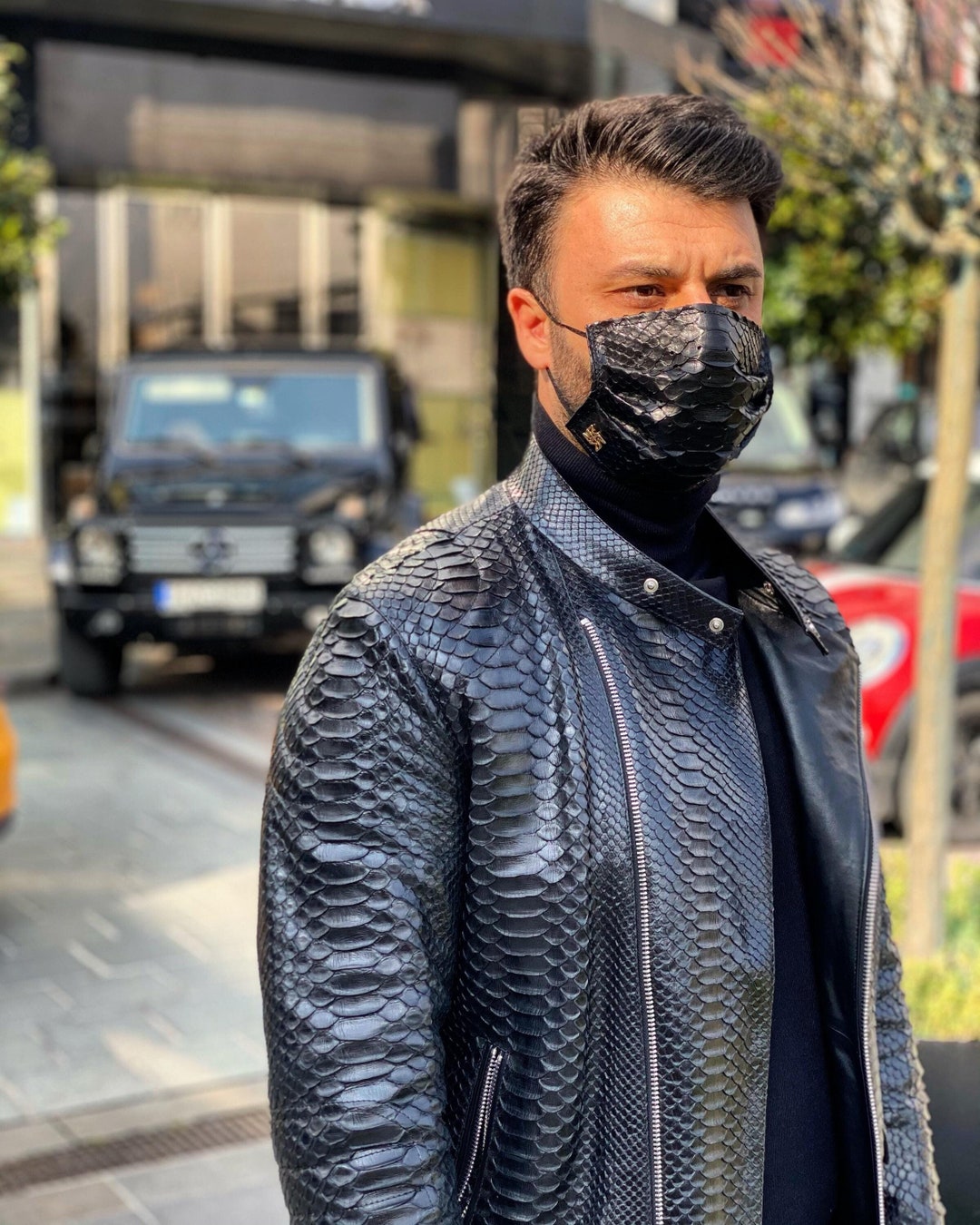 Italian Python Leather Biker Jacket: Custom Initials, Luxury Design - Etsy