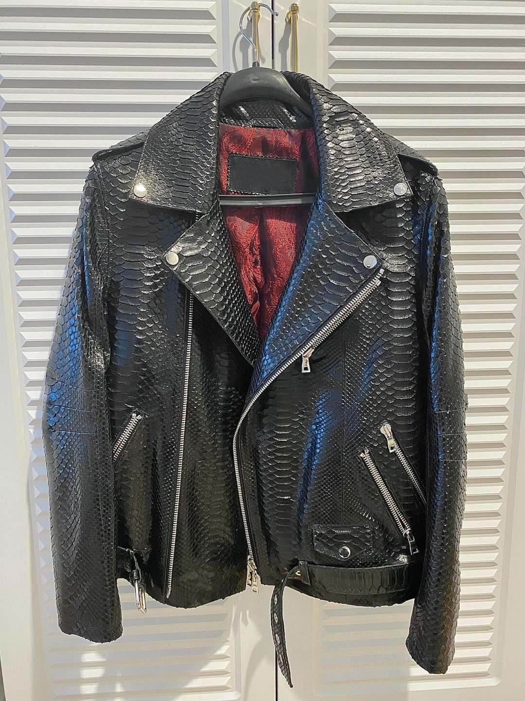 Italian Python Leather Men Biker Jacket , Men Python Jacket , Free ...