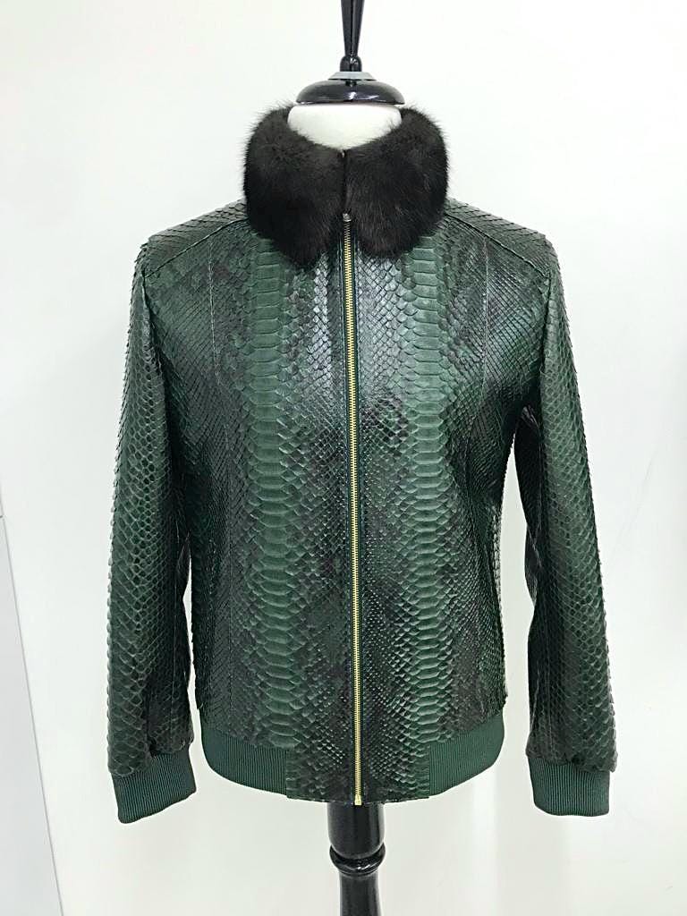 Real Python Leather Classic Men Jacket With Fur , Men Python Jacket ...