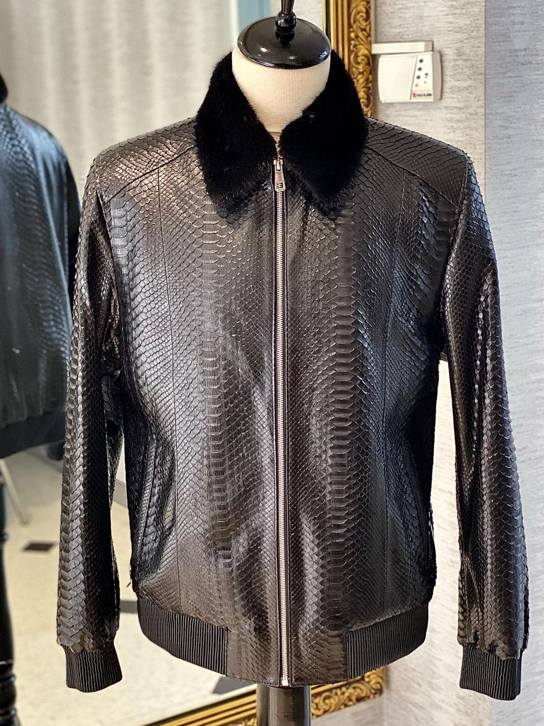 Real Python Leather Classic Men Jacket With Fur , Men Python Jacket ...