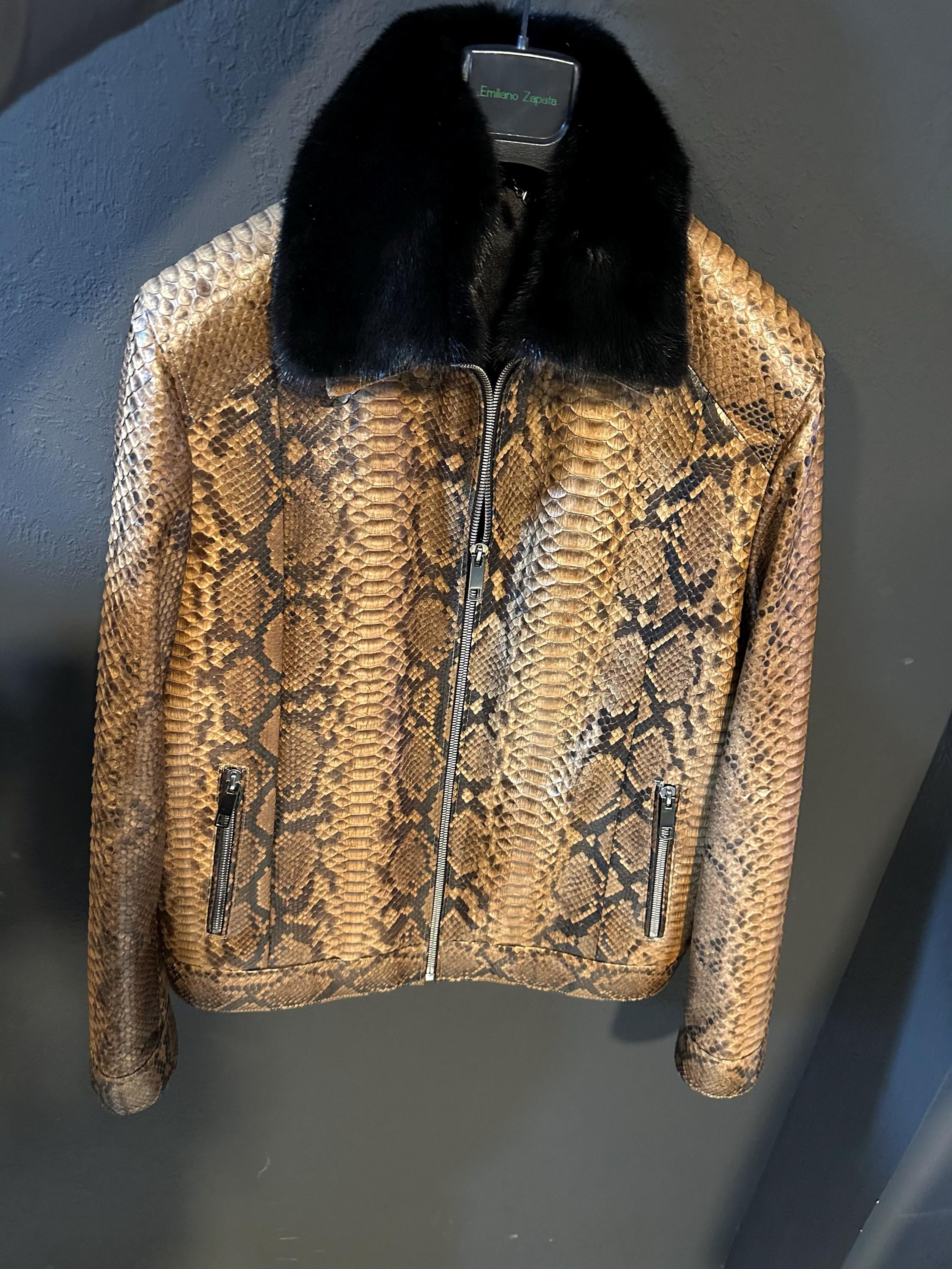 Real Python Leather Classic Men Jacket With Fur , Men Python Jacket ...