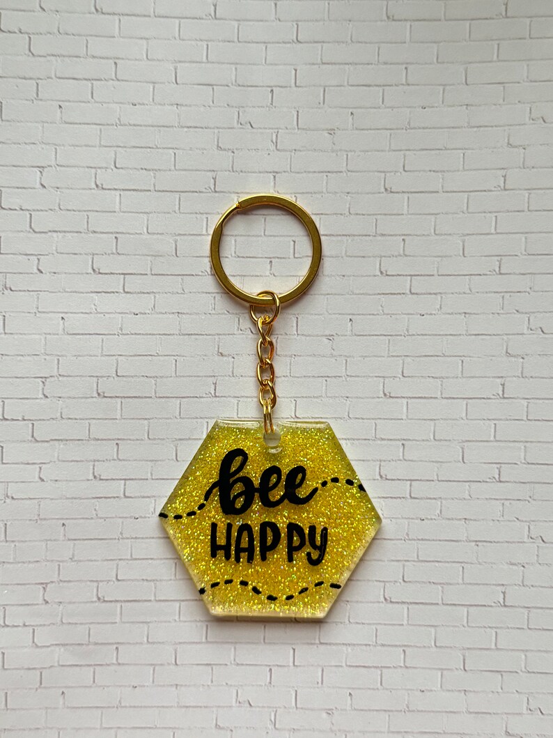 Bee Kind / Happy Cute Inspirational Resin Keychain | Glitter Accessory ...