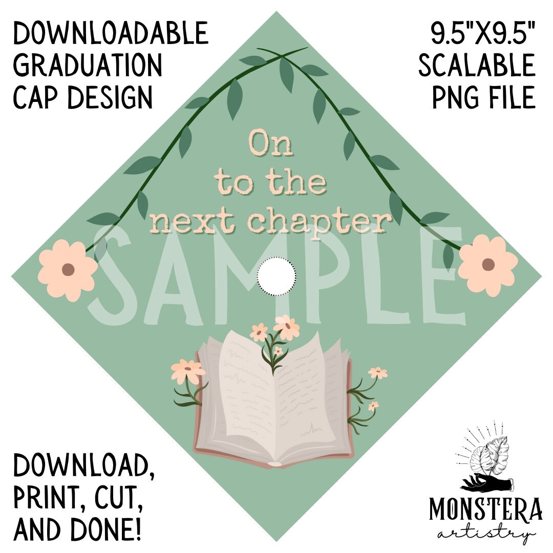 Floral Book Next Chapter Graduation Cap Topper | Printable Digital ...