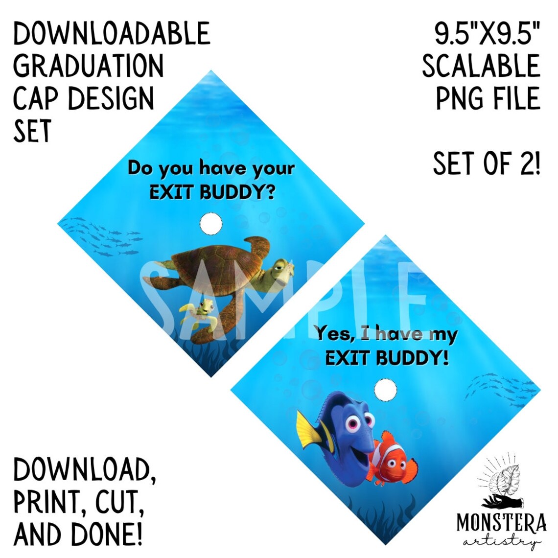 Ocean Friends Exit Buddy Graduation Cap Topper SET | Printable Digital ...