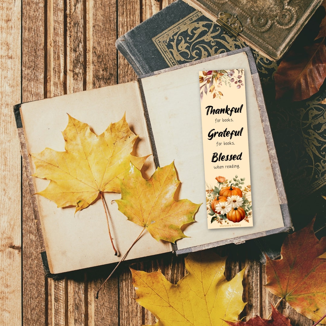 Thankful Grateful Blessed Fall Pumpkin Reading Bookmark - Digital ...