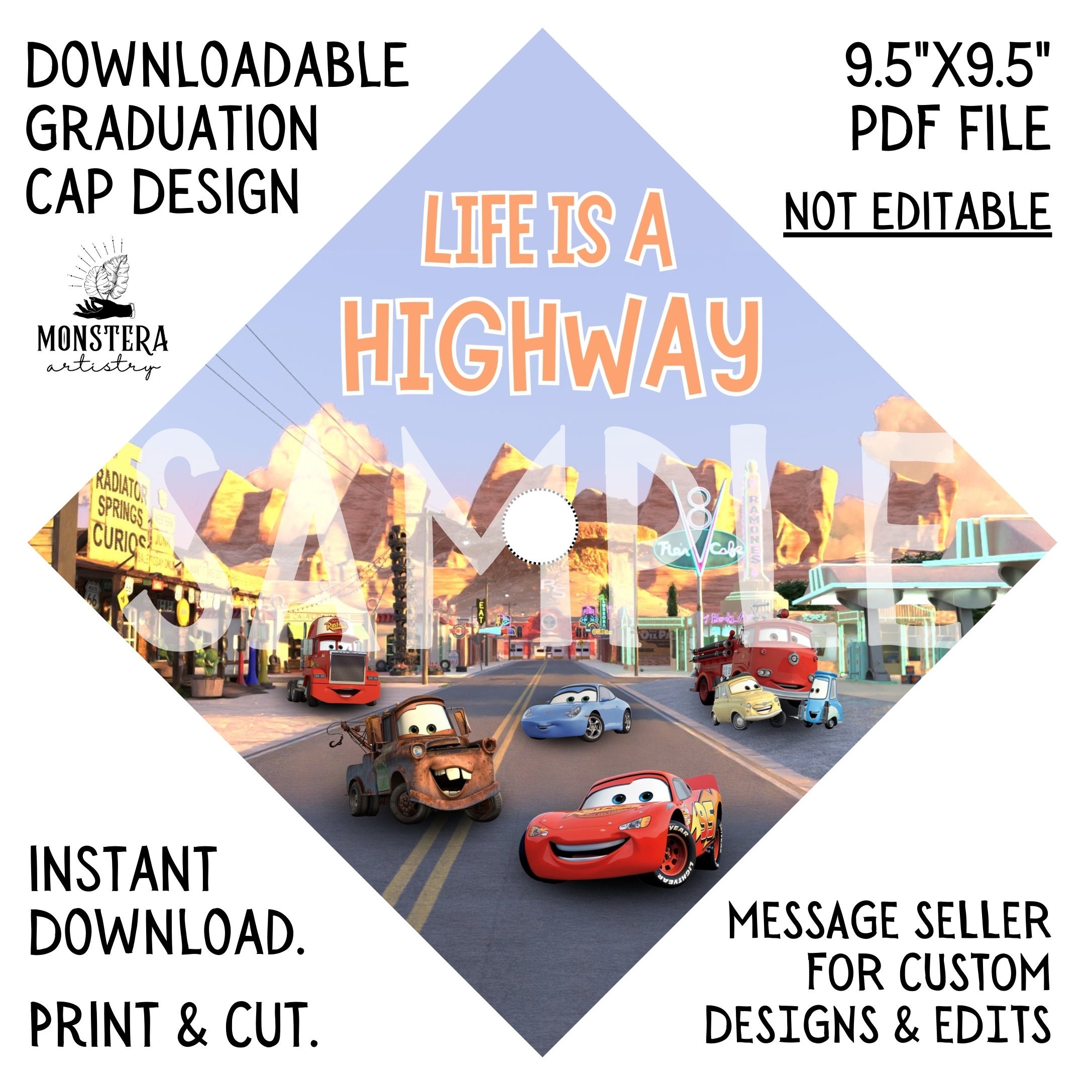 Cars Movie Life is a Highway Graduation Cap Topper | Printable Digital ...