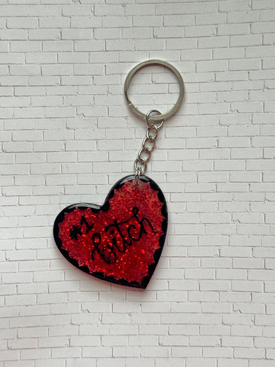 Red Glitter Heart Anti Valentines #1 Bitch Resin Acrylic Keychain ...