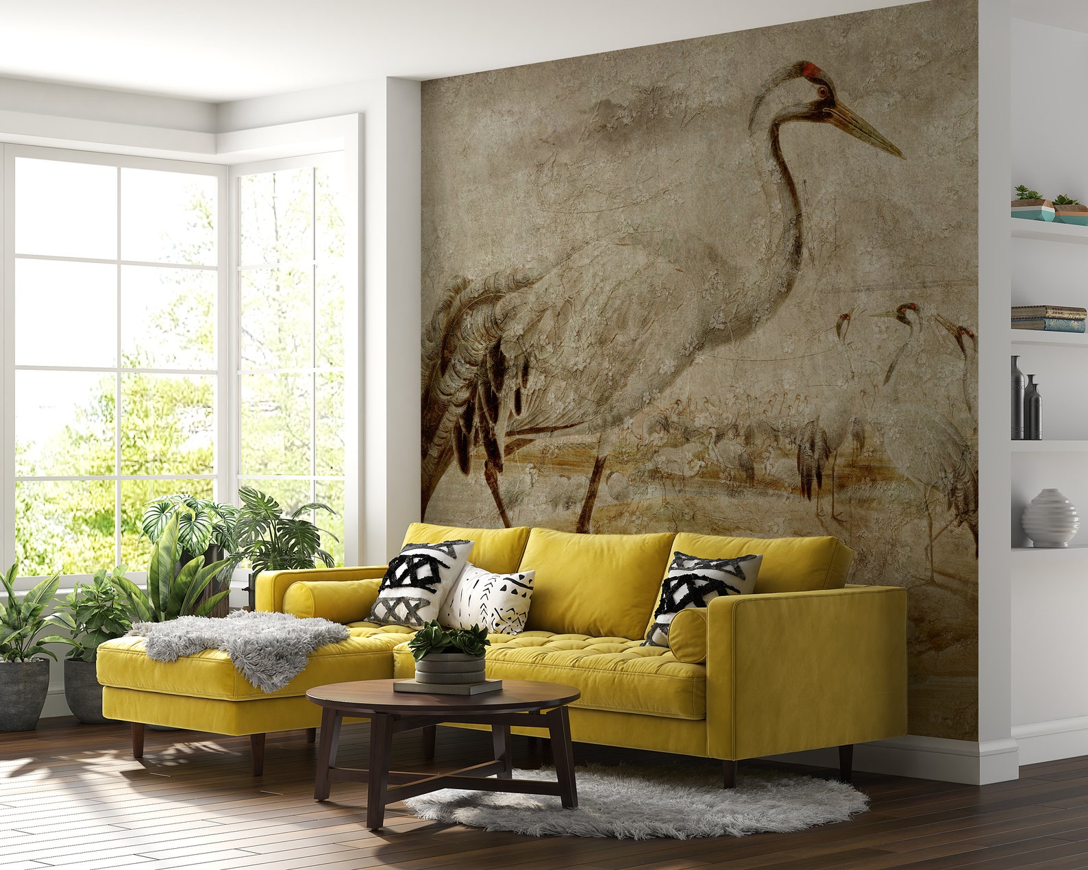 Crane Birds Wallpaper Mural Peel and Stick Chinese Bird - Etsy