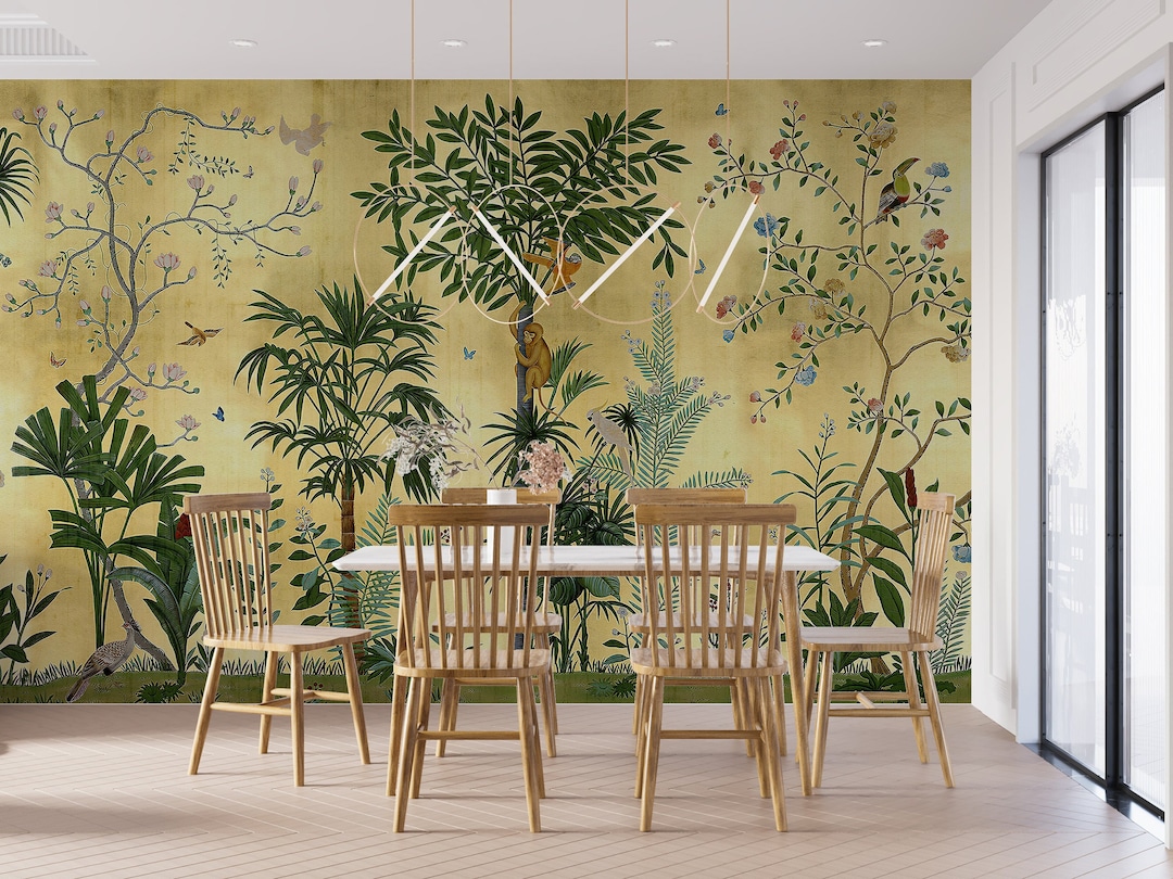 Amazonia Chinoiserie Wallpaper, Tropical Jungle Wall Art, Luxury ...