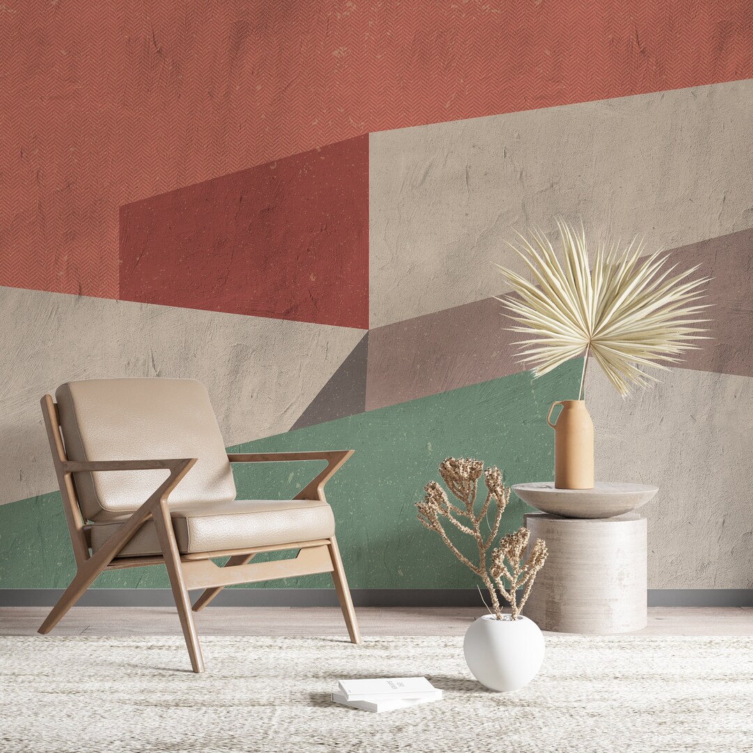 Geometric Color Block Wallpaper: Gradient Shapes, Peel & Stick Mural - Etsy