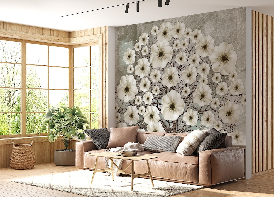 Magnolia Flower Removable Wallpaper, White Blossom Wall Mural, Peel and ...