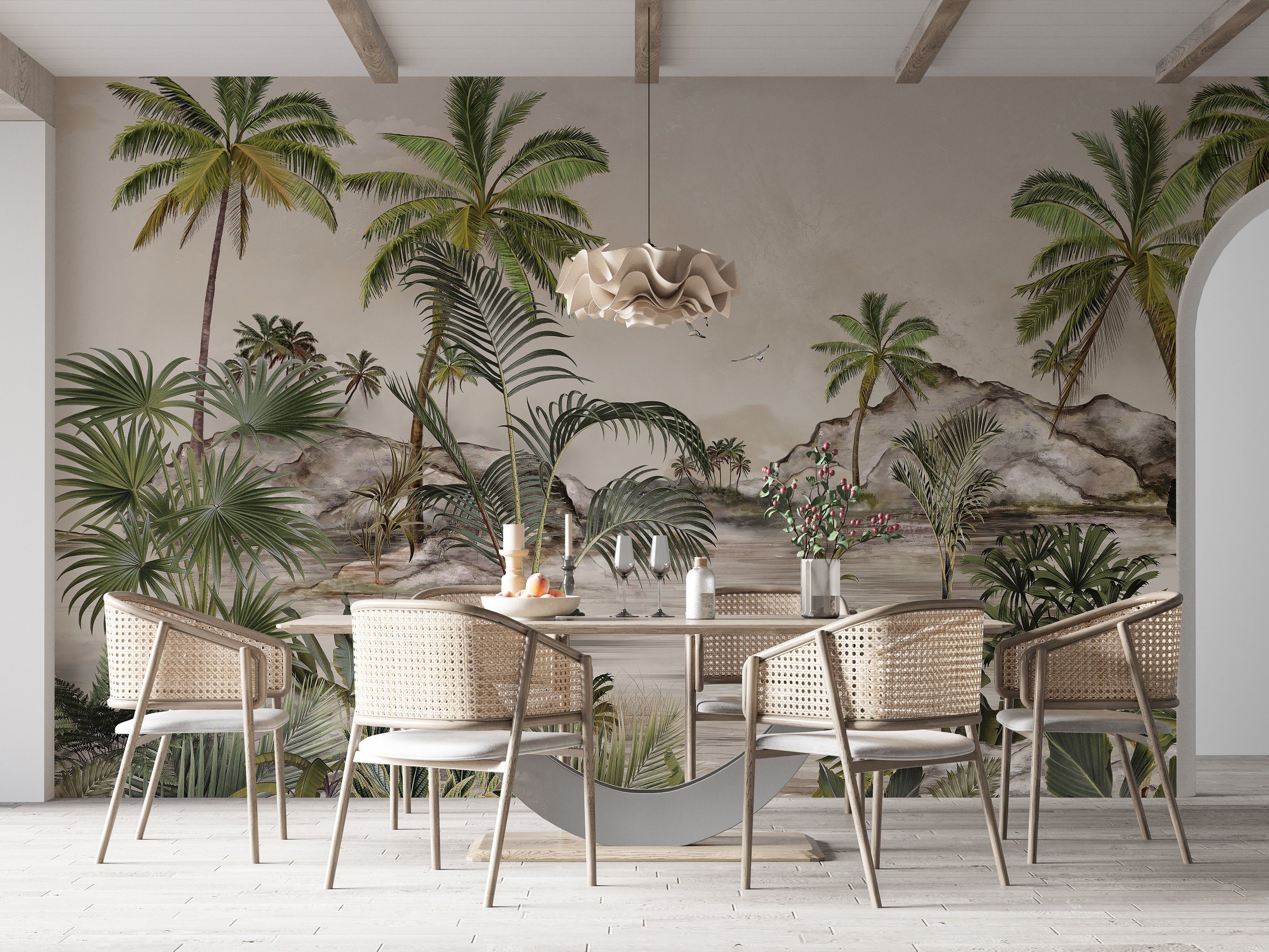 Tropical Island Wall Mural Jungle Landscape Palm Tree - Etsy