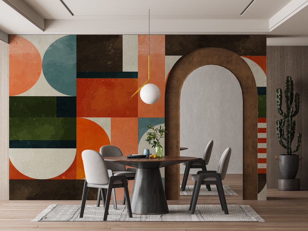 Abstract Art Deco Geometric Wallpaper: Peel & Stick Wall Mural - Etsy