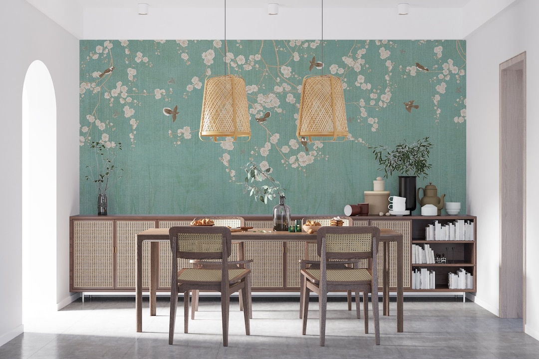 Chinoiserie Mural Wallpaper, Home Decor Wall Murals, Blooming White ...