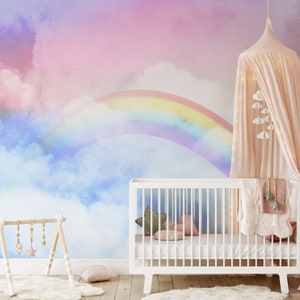Rainbow Wallpaper | Kids Removable Colorful Wall Mural | Gradient Sky ...