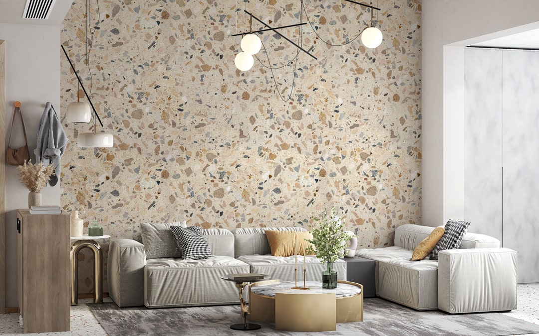 Terrazzo Beige Wallpaper, Earthy Neutral Terrazzo Wallpaper, Stone ...