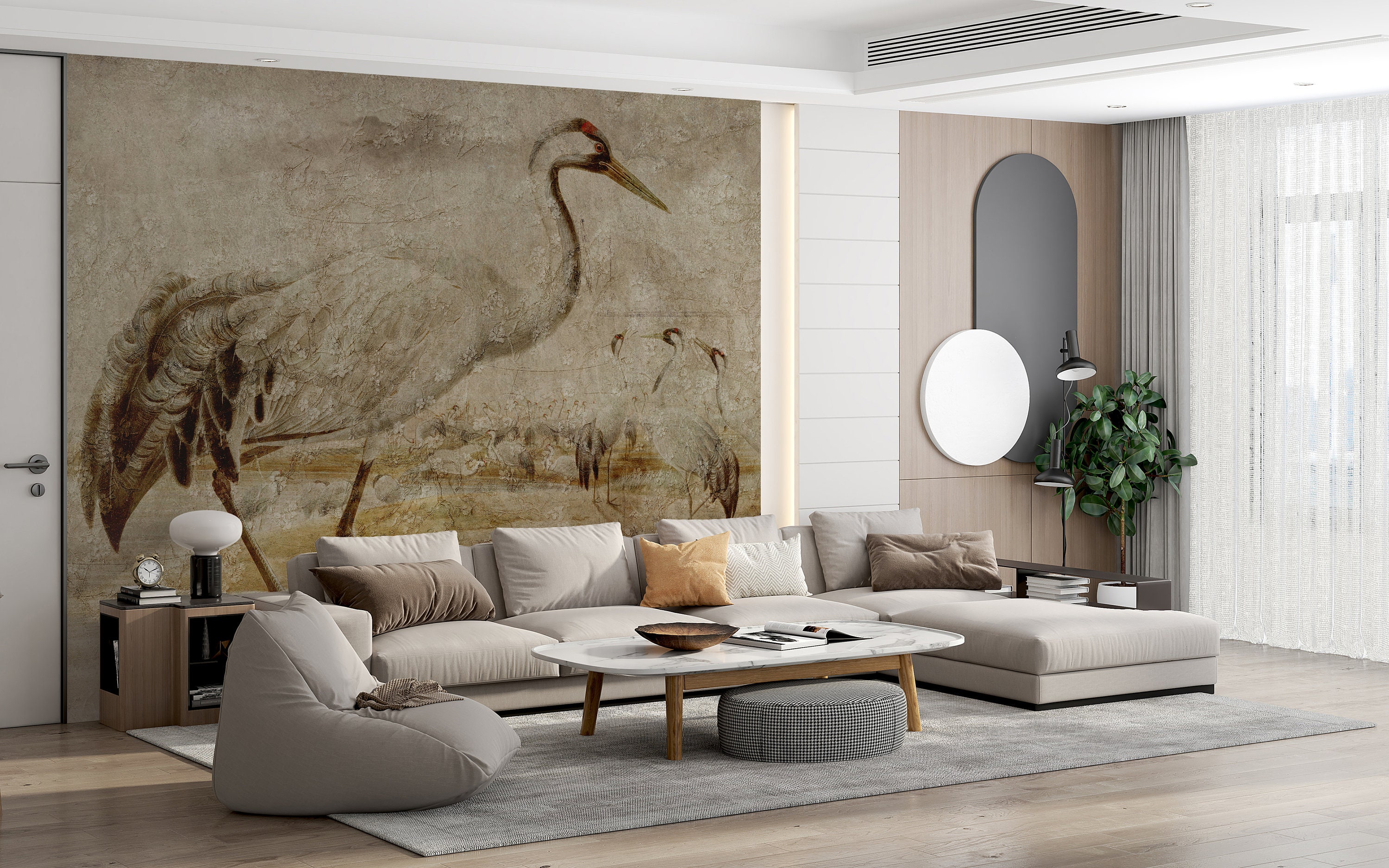 Crane Birds Wallpaper Mural Peel and Stick Chinese Bird - Etsy Canada