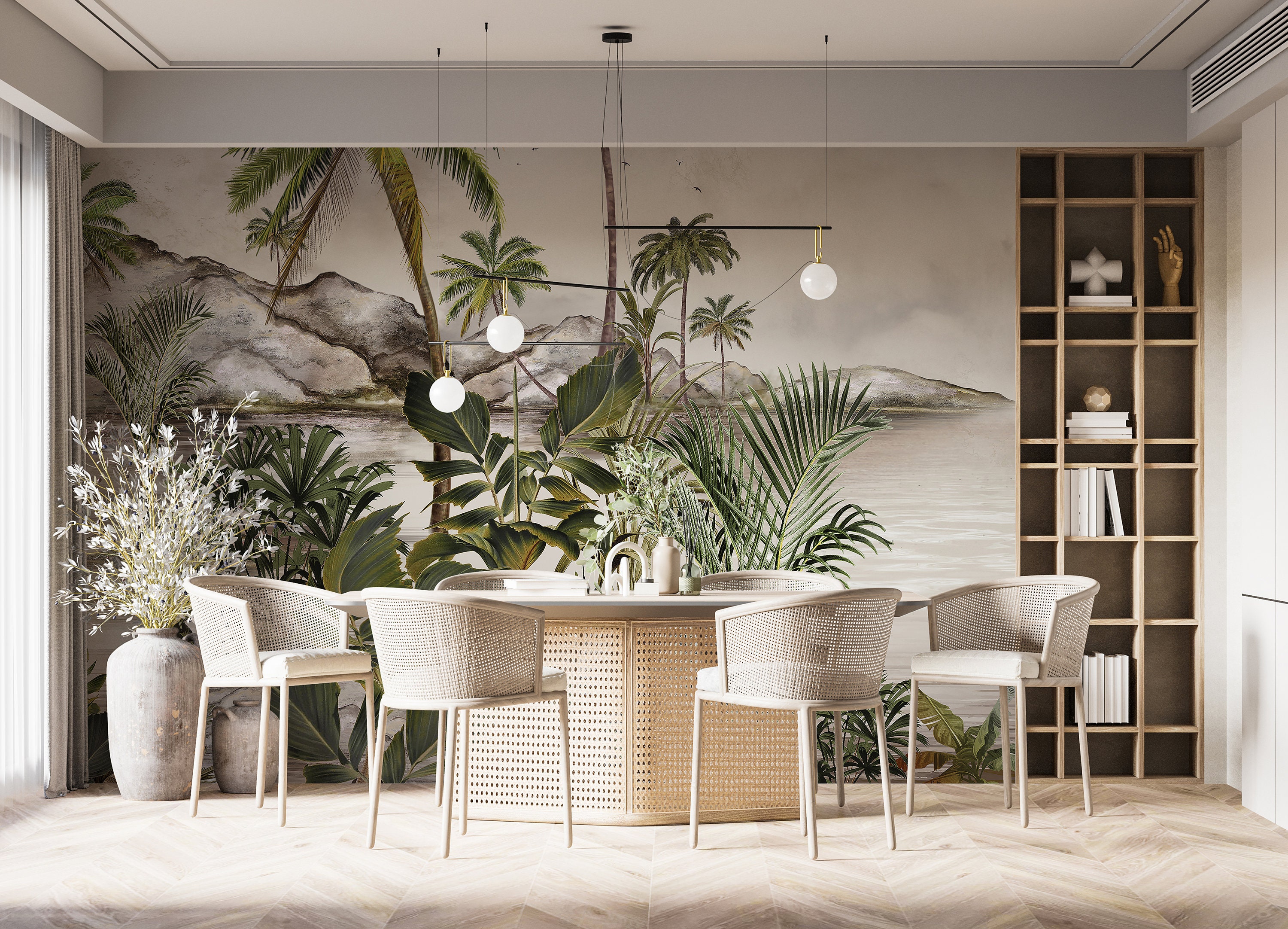 Tropical Island Wall Mural, Jungle Landscape Palm Trees Wallpaper, Self ...