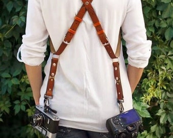 Leather Dual Camera Strap - Etsy