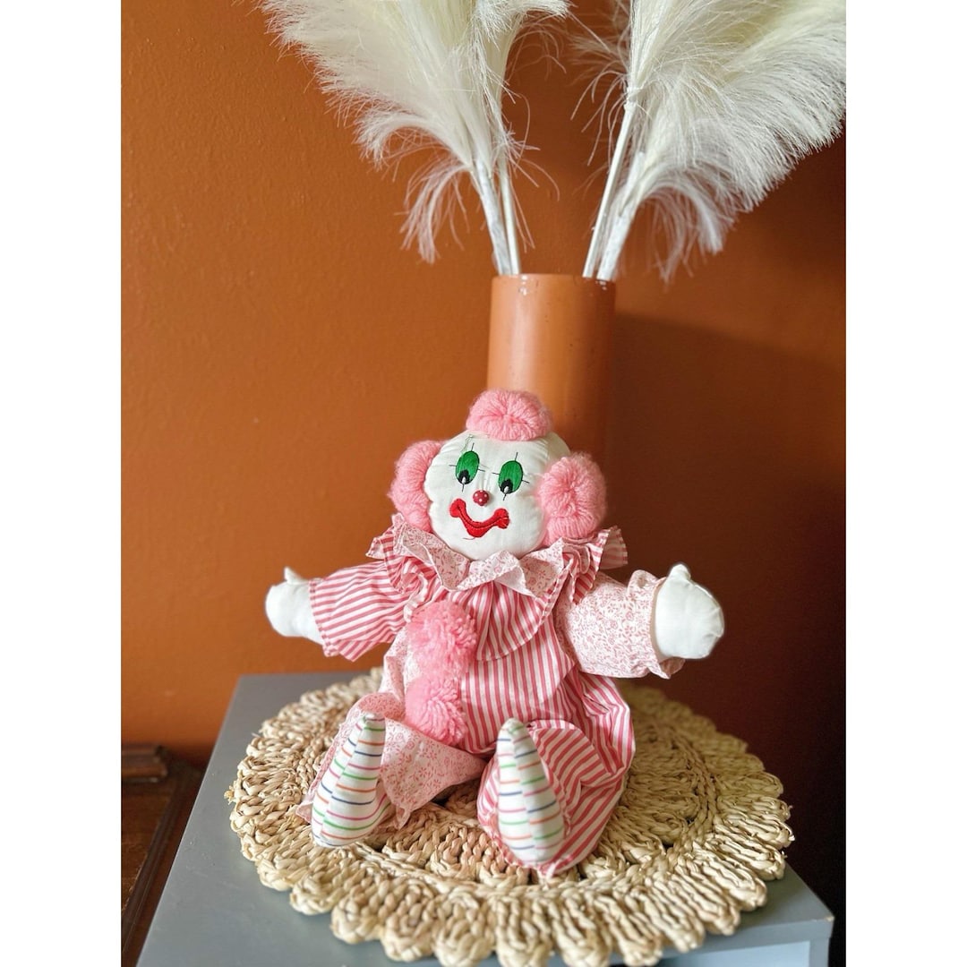 Vintage Stuffed Clown Pink Plush Cloth Doll 10" SOFT Kitschy - Etsy