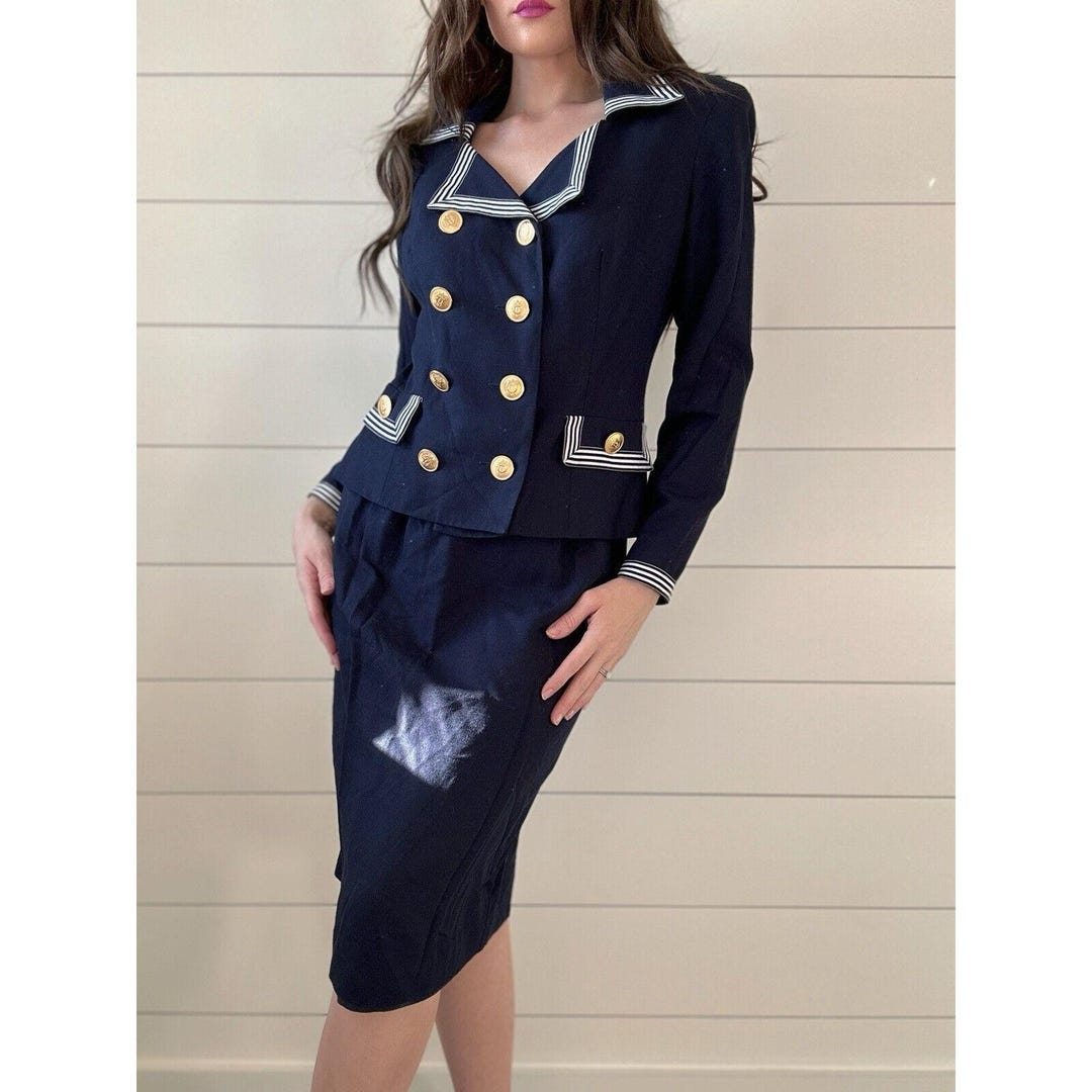 1980's Sandra Ow-wing Nr1 Skirt Suit Women's Nautical Preppy Set in ...