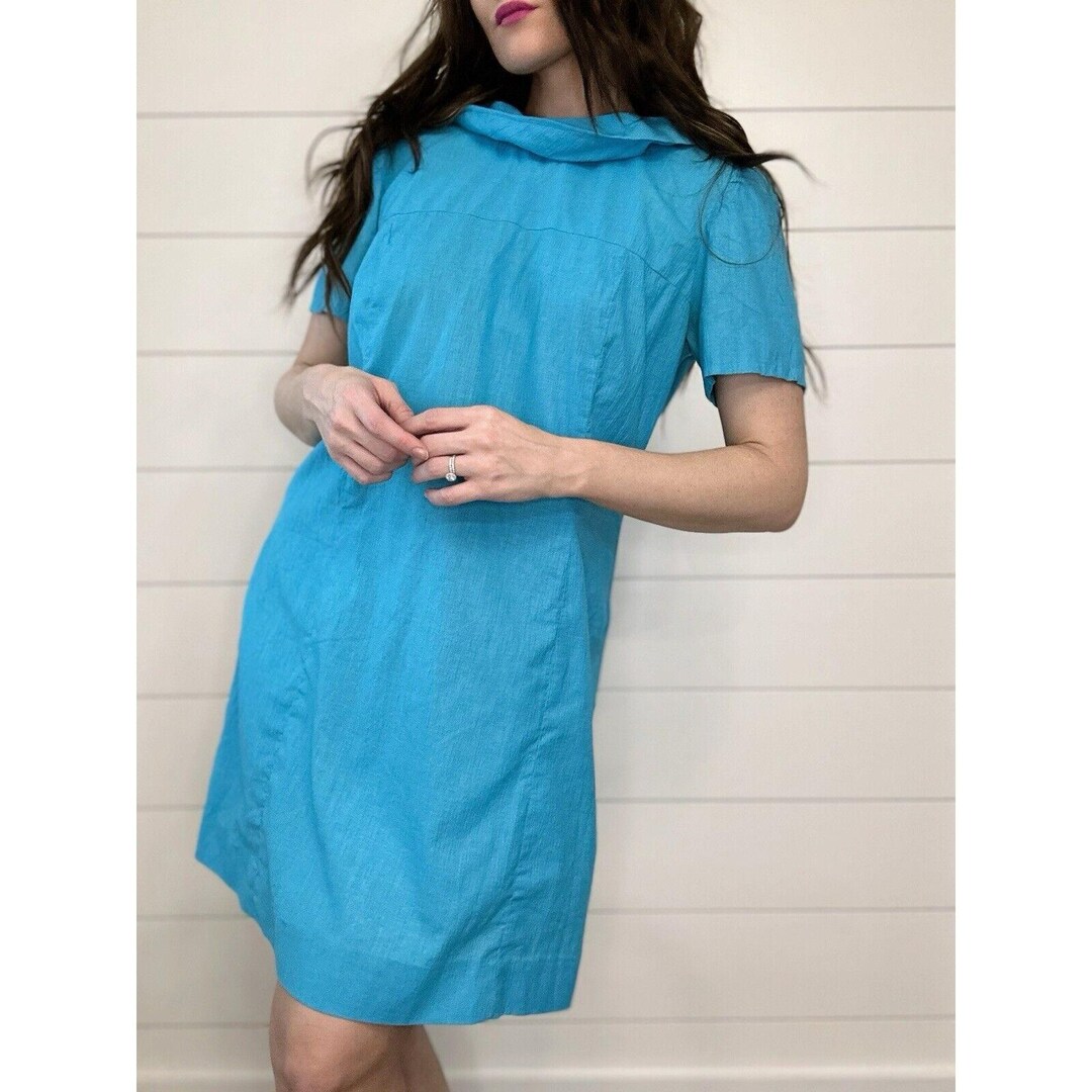 Vintage 60s Gogo Style Mini Dress Mod Style Bright Aqua Rolled Collar ...
