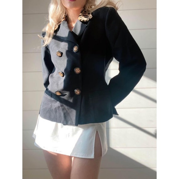 1990s "The Nanny" Inspired Notched Cuff Leopard Print… - Gem