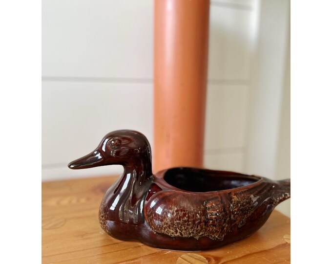 Vintage Ceramic Mallard Duck Planter Brown Glazed Marbled - Etsy