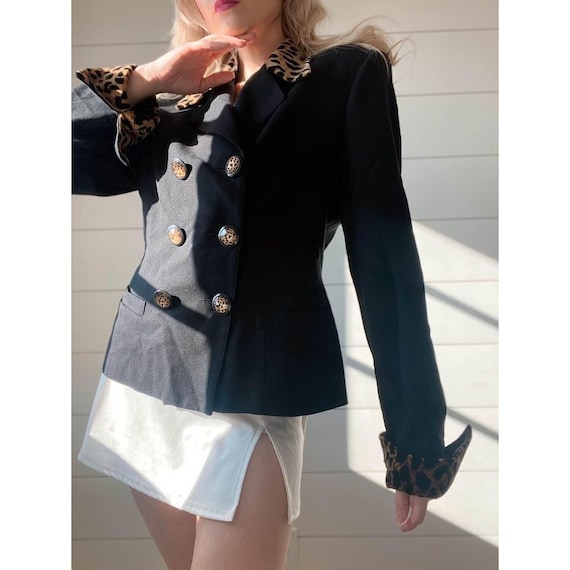 1990s "The Nanny" Inspired Notched Cuff Leopard Print… - Gem