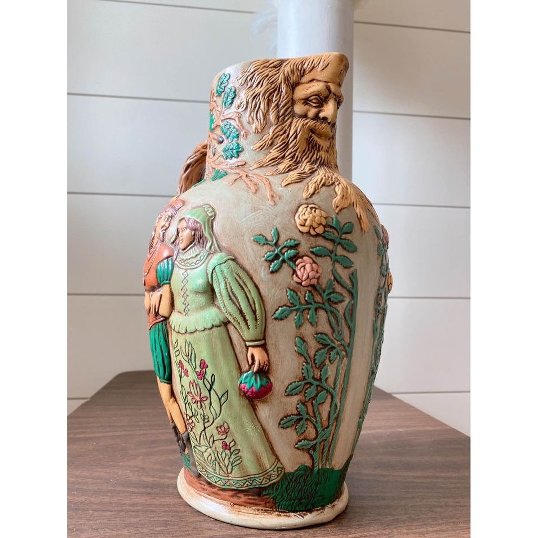 Vintage 1970s Medieval Renaissance Majolica Water Jug/vase Hand Painted ...