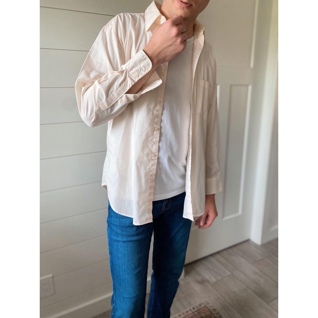 Mens Cream Colored Dress Shirt 1990s - Etsy