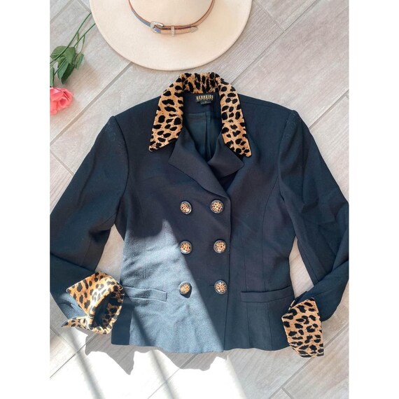 1990s "The Nanny" Inspired Notched Cuff Leopard Print… - Gem