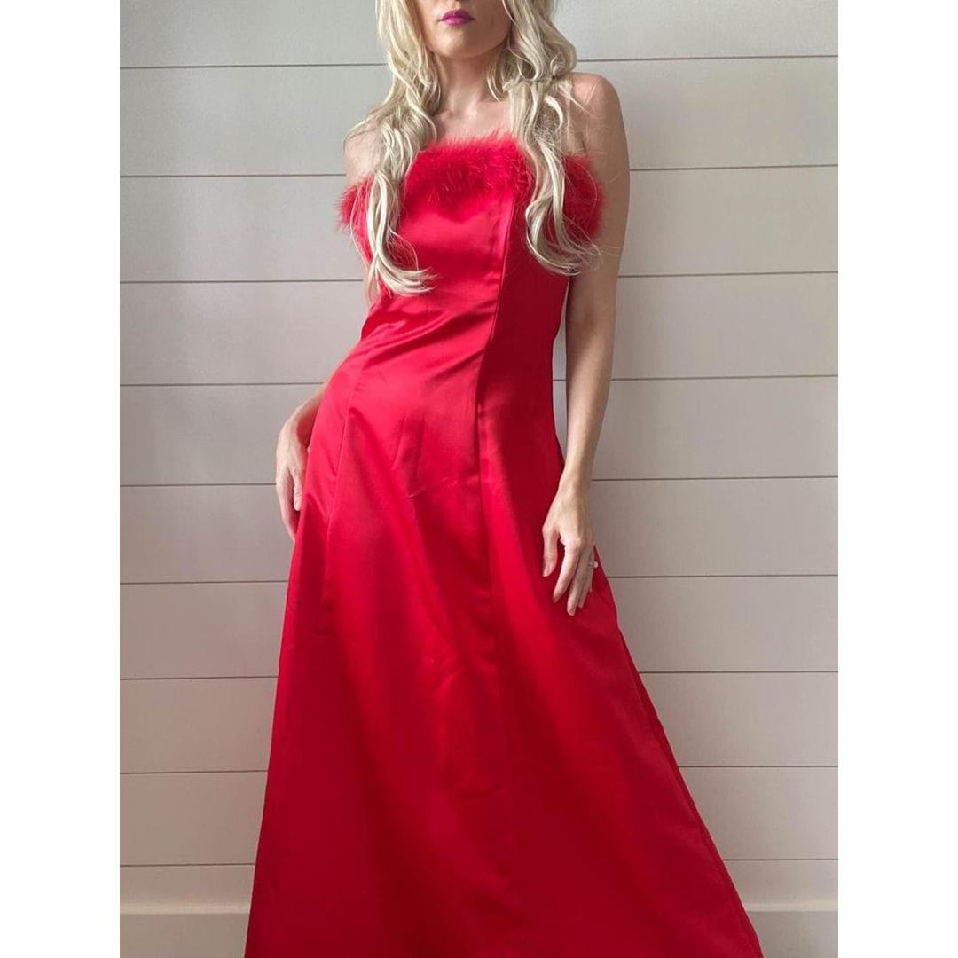 Y2k 2000s Moda International Feather Hollywood Glam Starlet Red Maxi ...