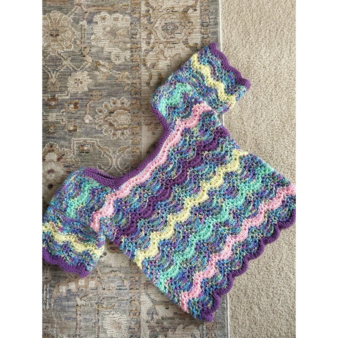 Handmade Knit Top Cropped Rainbow Pastel Ladies Small Scalloped Crochet ...
