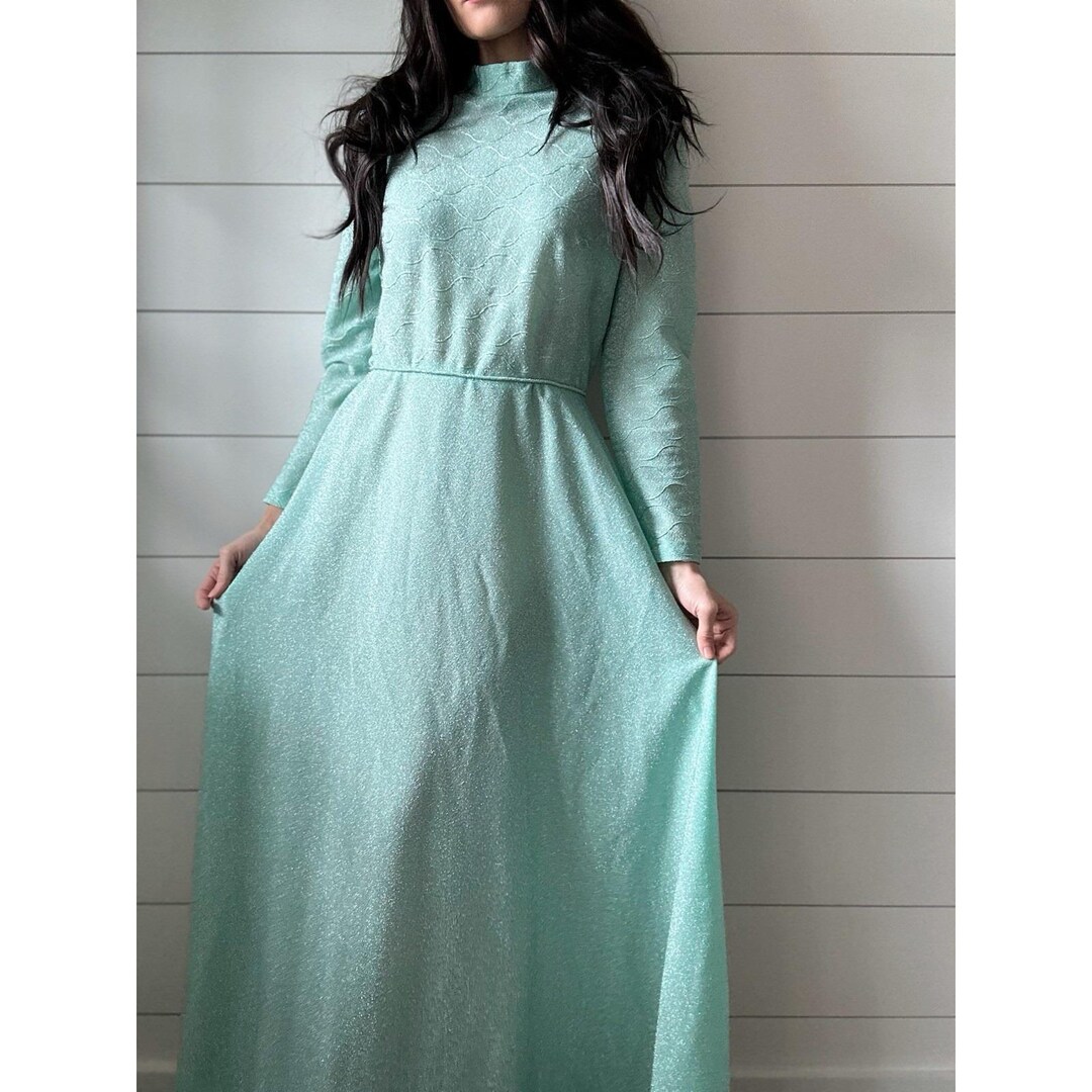 1970s Icy Metallic Blue Maxi Formal Hostess Gown - Etsy