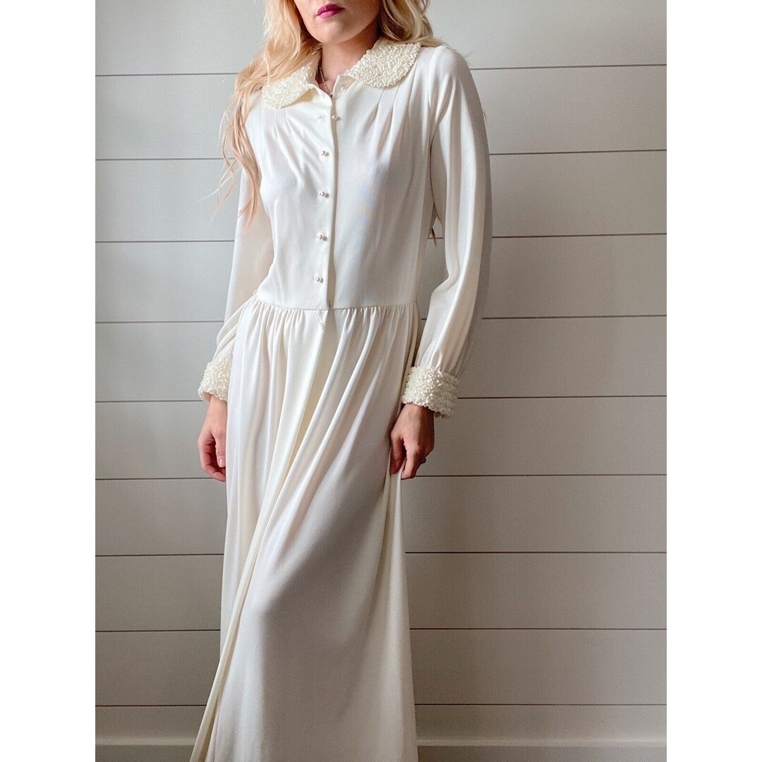 Alison Ayres 1970s Ivory Disco Queen Maxi Gown - Etsy