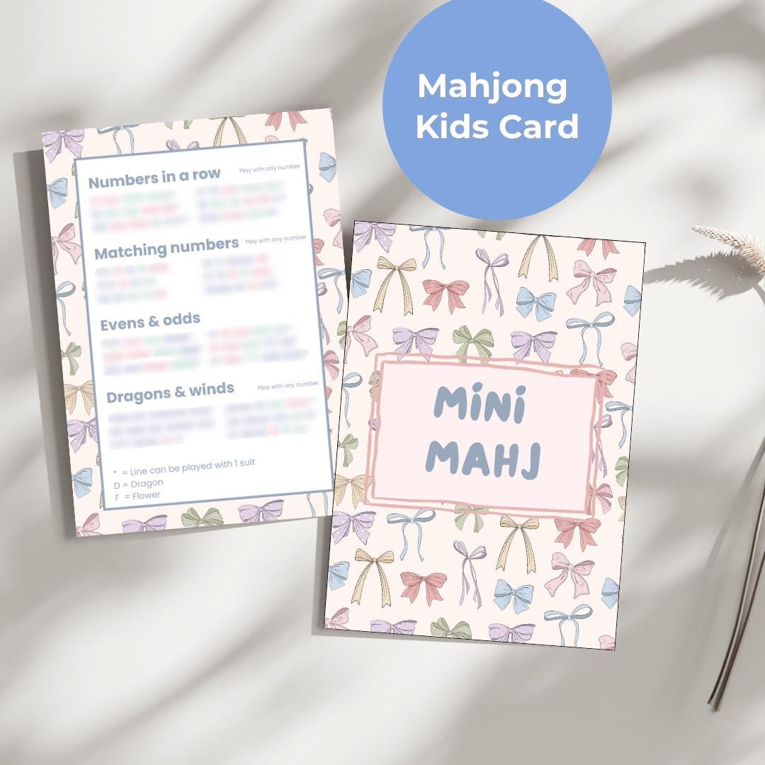 Kids Mahjong Card: Mini Mahj Digital Download (PDF, PNG), Bows - Etsy